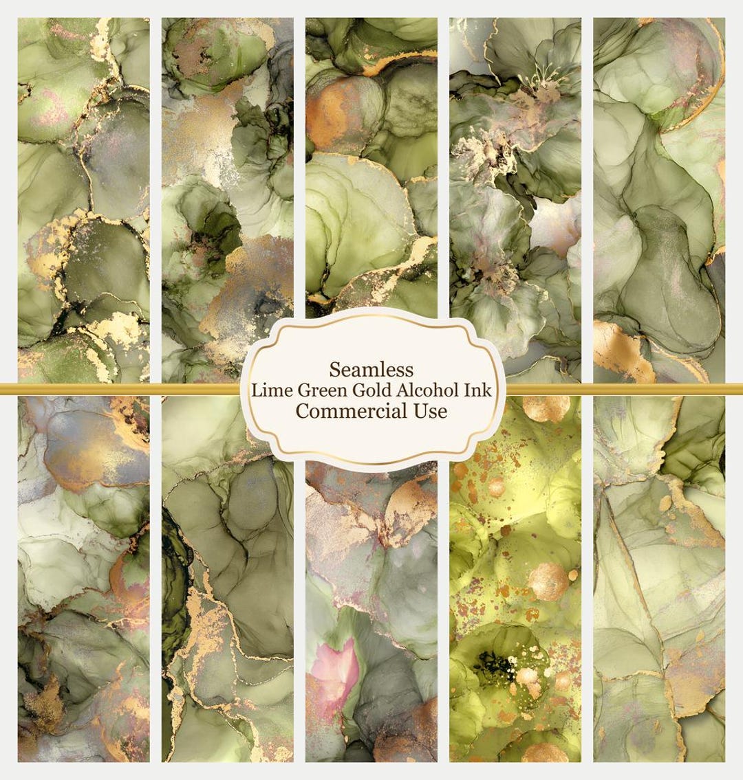 Lime Green Gold Alcohol Ink Seamless Digital Paper | Vibrant Marbled ...