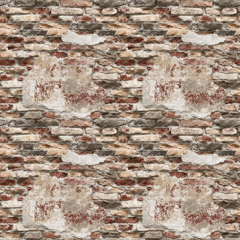 Crumbling Brick Texture Digital Paper | Exposed Plaster Wall Seamless ...