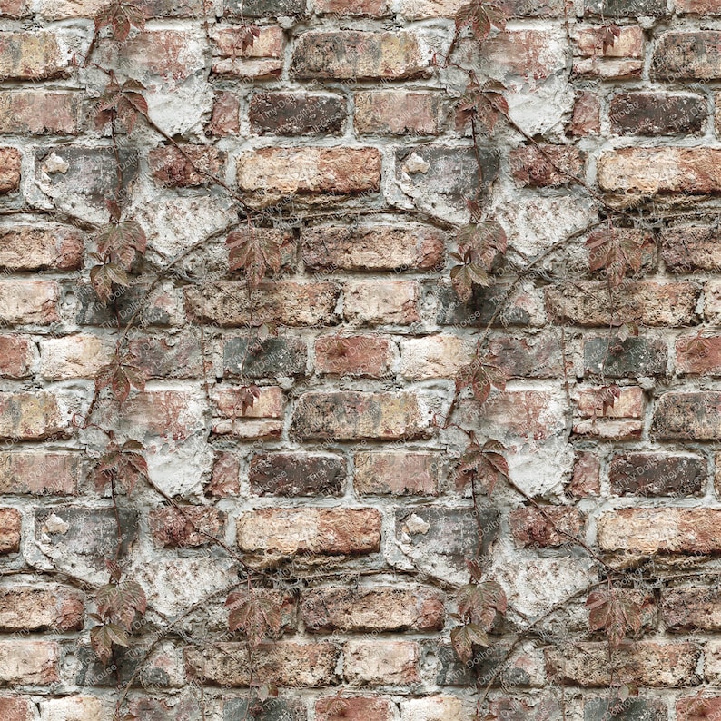 Worn Bricks and Vines Dollhouse Tile | Overgrown 1:12 Scale Miniature ...
