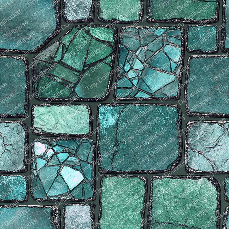 Teal Seafoam Stone Floor Tile Patterns | Seamless Ocean-inspired ...