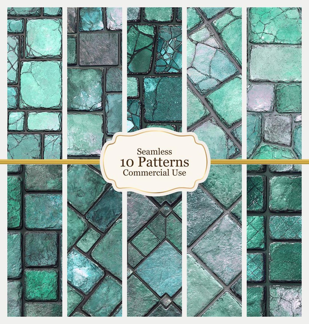 Teal Seafoam Stone Floor Tile Patterns | Seamless Ocean-inspired ...