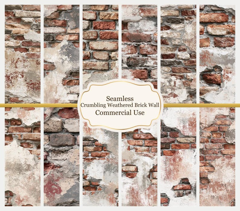 Crumbling Brick Texture Digital Paper | Exposed Plaster Wall Seamless ...