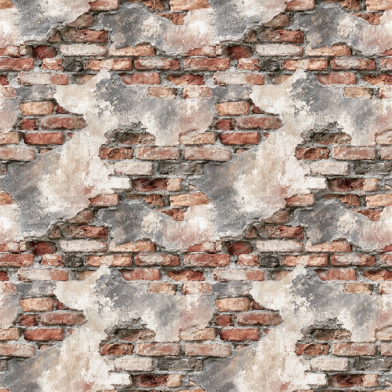Crumbling Brick Texture Digital Paper | Exposed Plaster Wall Seamless ...