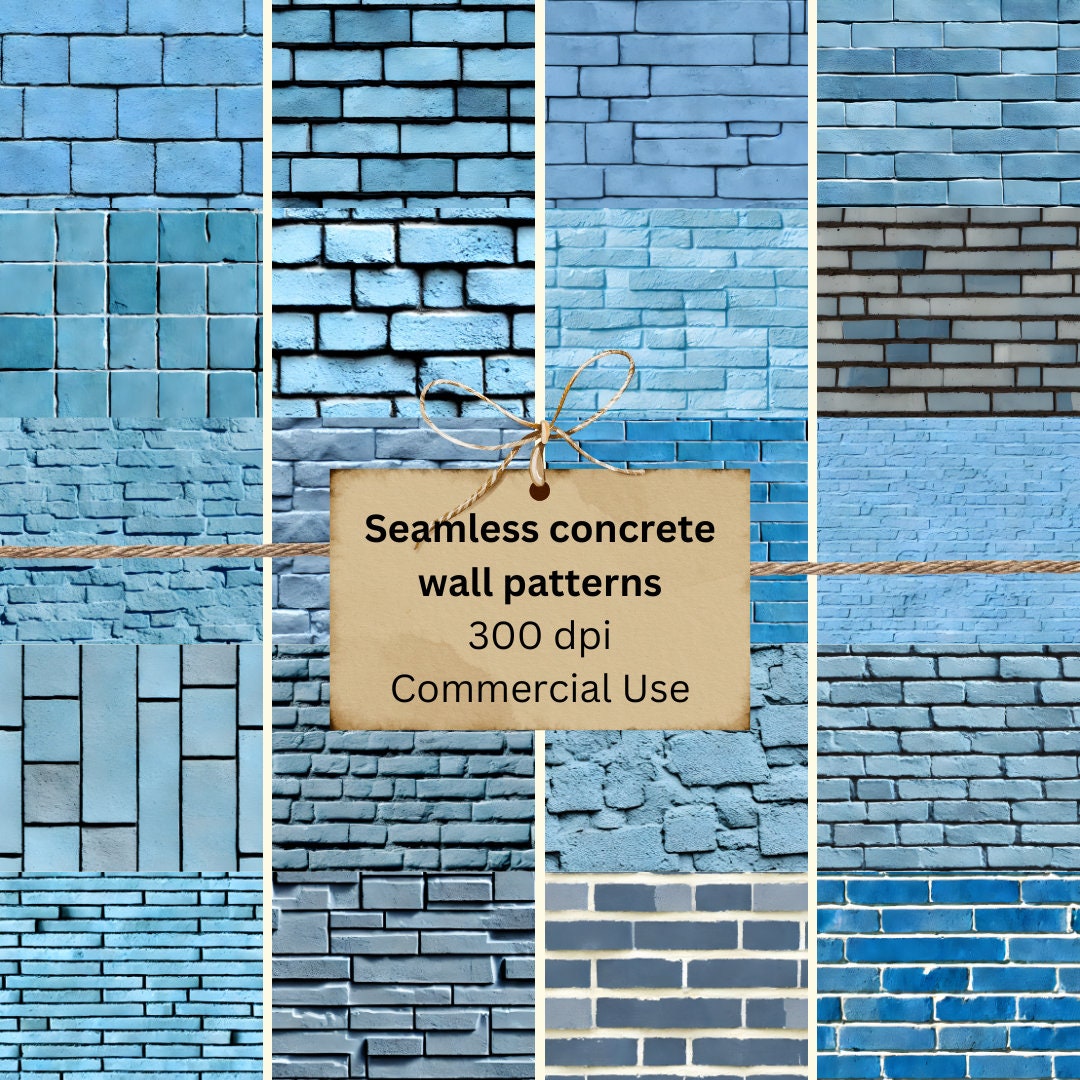 Weathered Blue Concrete Brick Seamless Paper Bundle 12x12 | 1:12 for ...