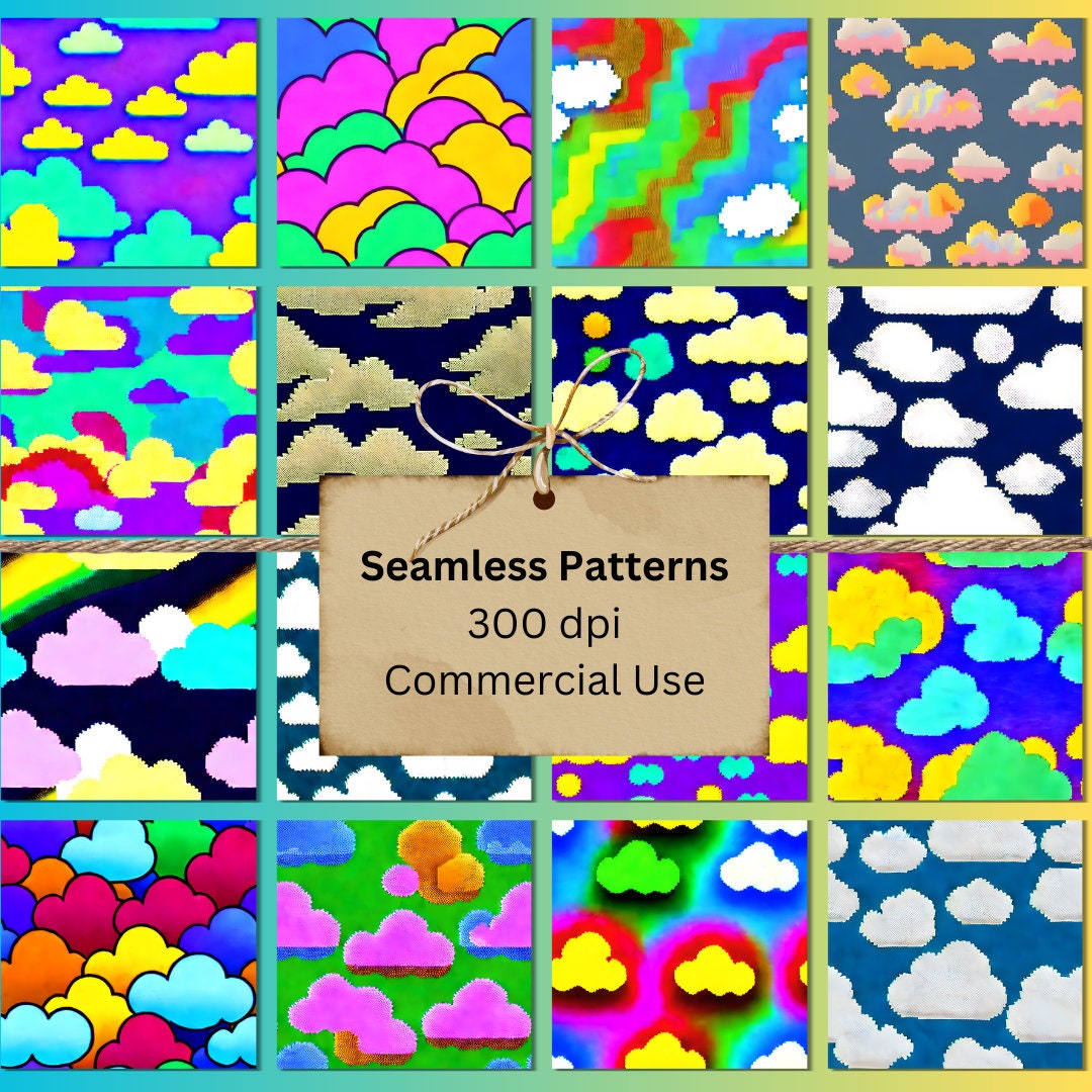 8-bit RGB Clouds Pixel Paper Bundle Seamless Patterns | Wallpaper Art ...