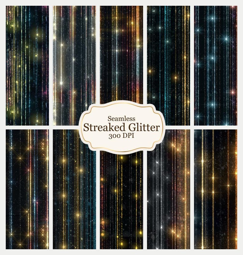 Streaked Glitter Digital Paper Bundle | Seamless Fairy Lights Pattern ...