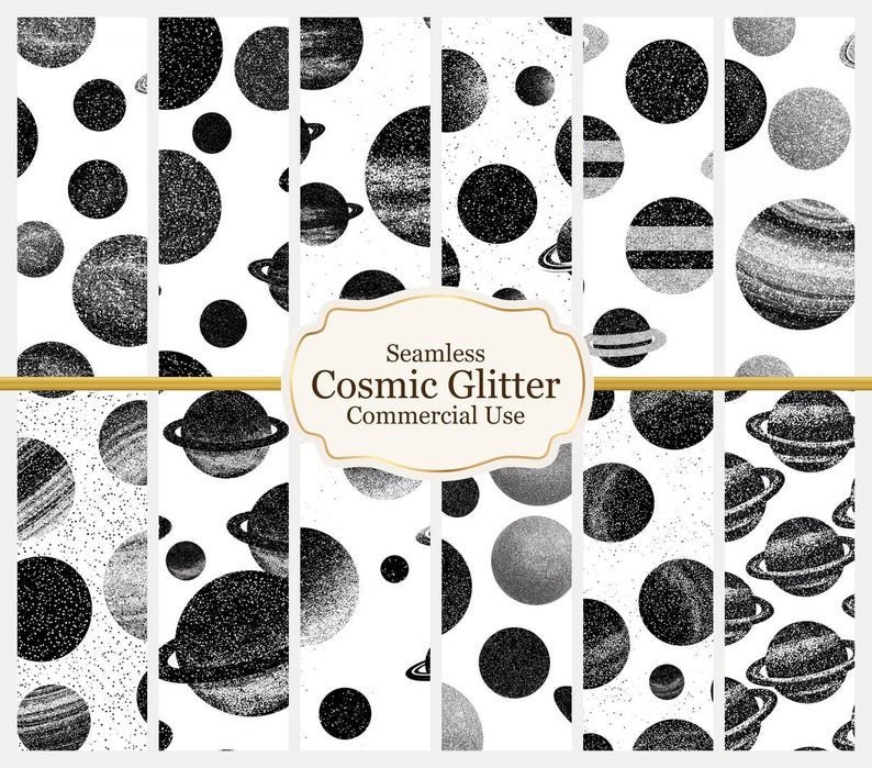 Cosmic Glitter Planets Seamless Pattern | Space Diorama, Nursery ...