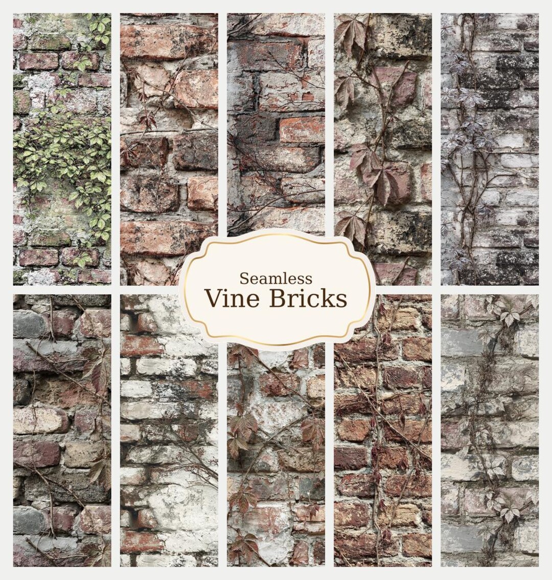 Worn Bricks and Vines Dollhouse Tile | Overgrown 1:12 Scale Miniature ...