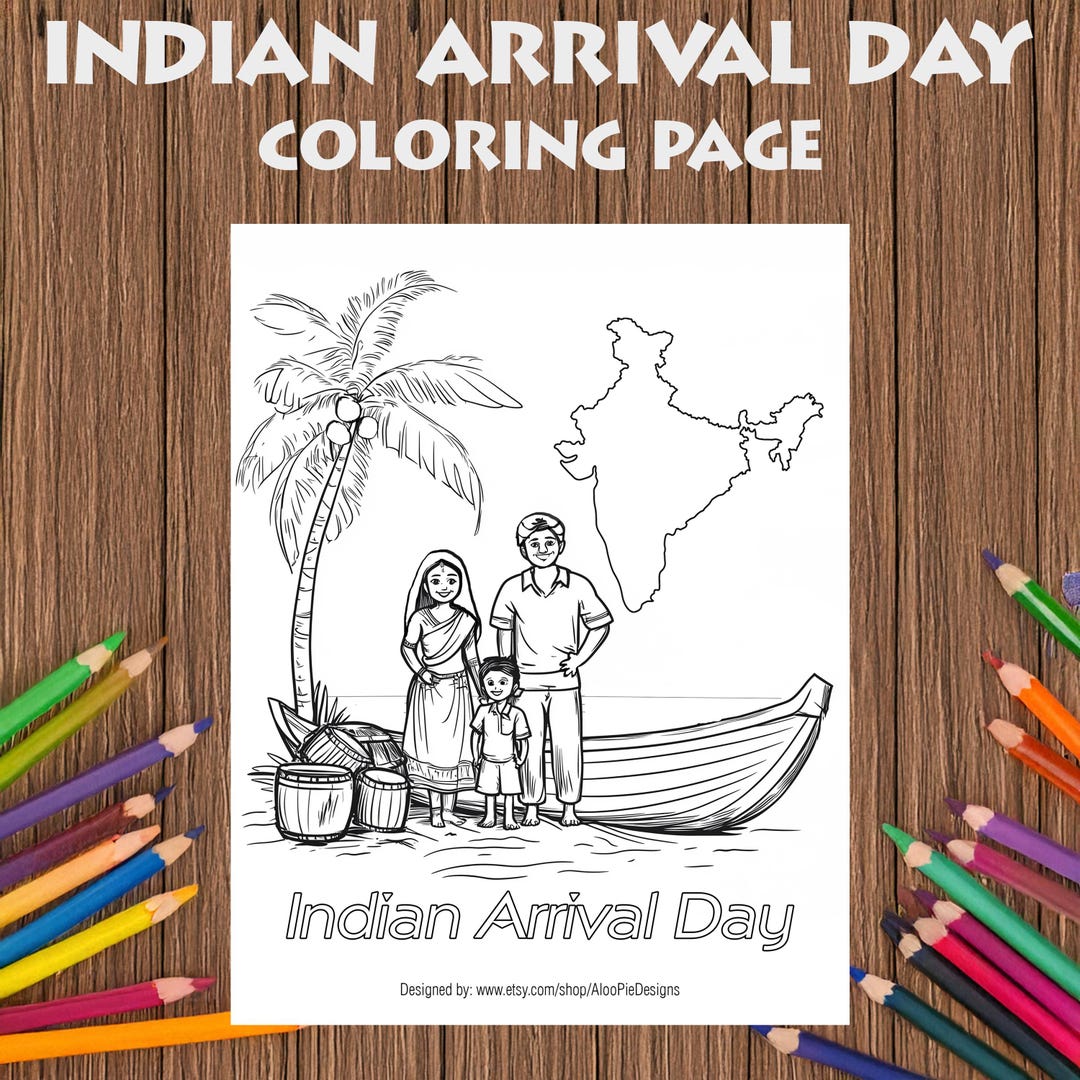 Indian Arrival Day Coloring Page: Caribbean Art (digital Download, 8 ...