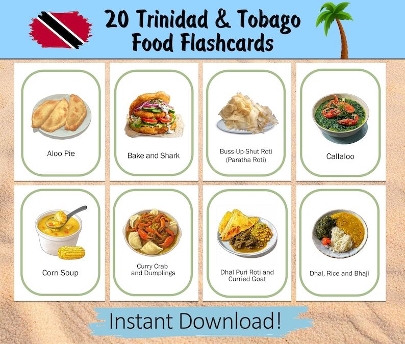 Trinidad & Tobago Food Flashcards: Cultural Learning Resource (PDF) - Etsy