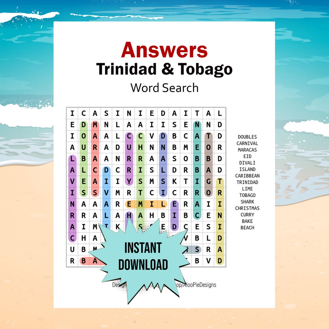 Trinidad & Tobago Word Search Puzzle: Caribbean Culture Game (digital ...