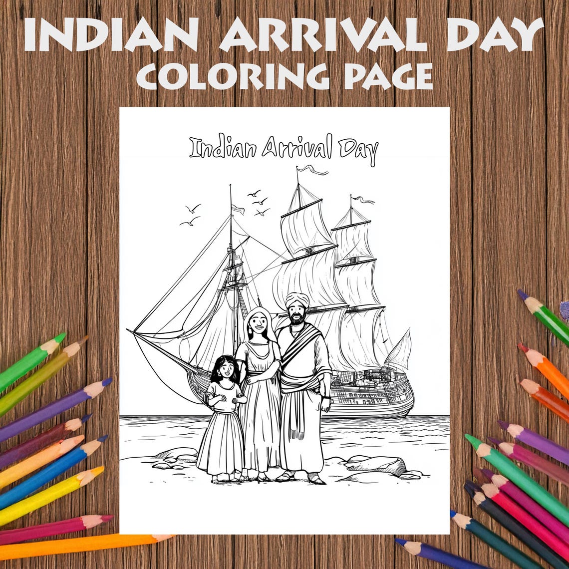 Indian Arrival Day - Coloring Page - Digital Download, Printable ...