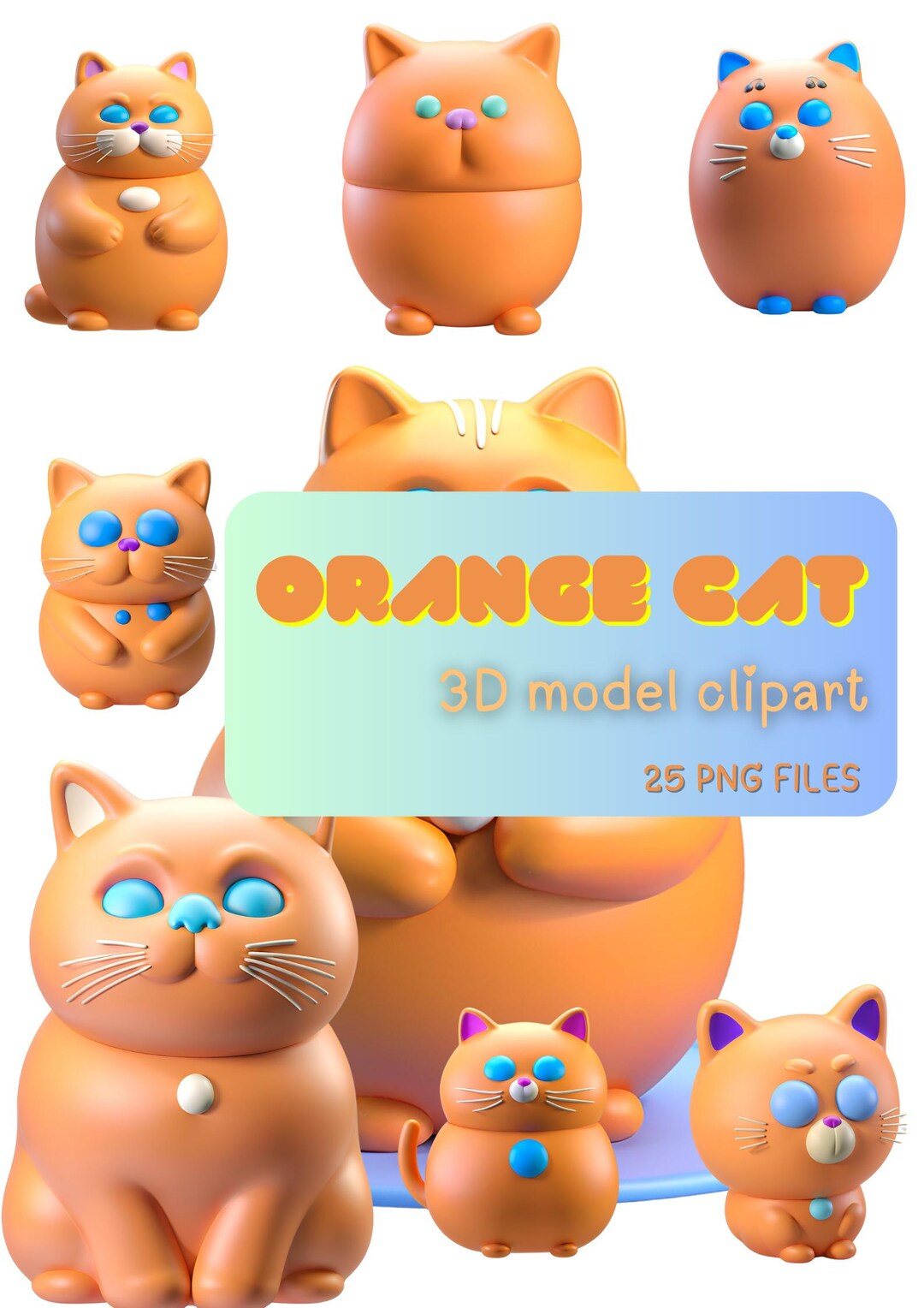 Clipart Pack Orange Cat 3D Model 25 Png Files 240 Dpi - Etsy