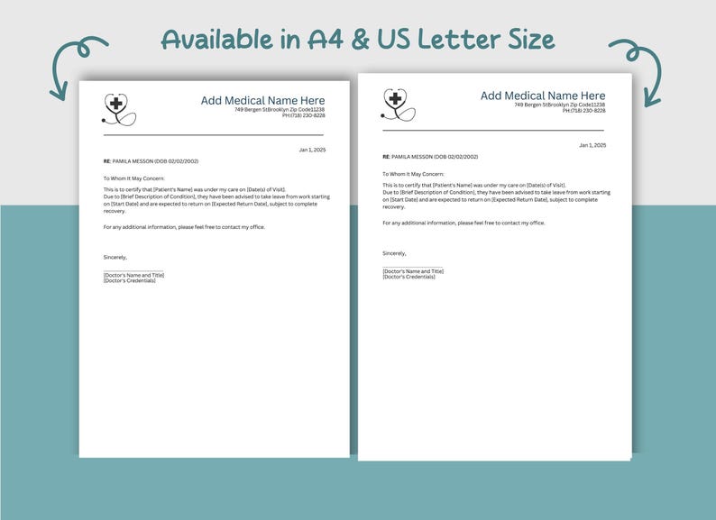 Editable Return to Work Excuse Note, Dr Excuse Notes, Signature ...