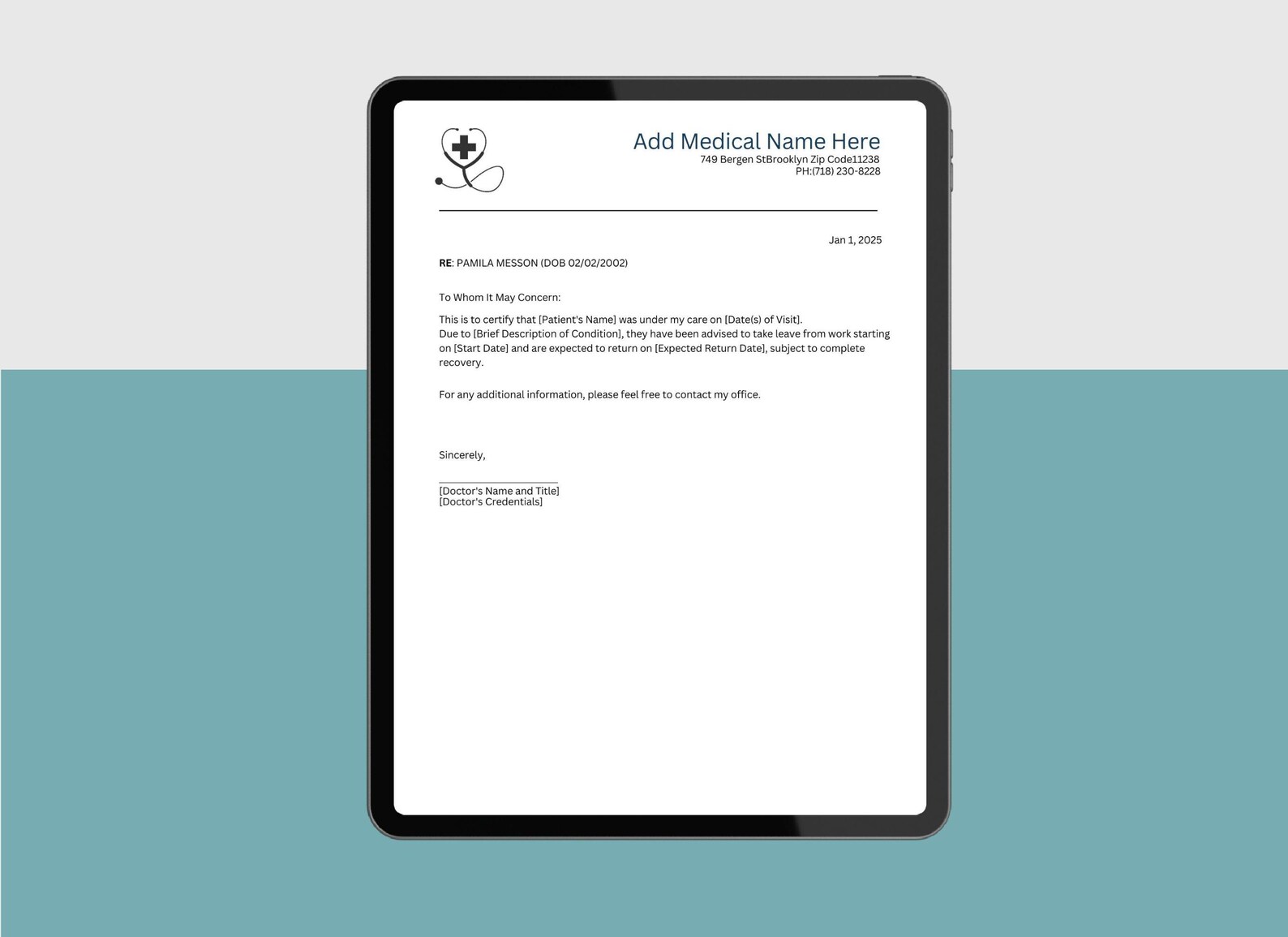 Editable Return to Work Excuse Note, Dr Excuse Notes, Signature ...