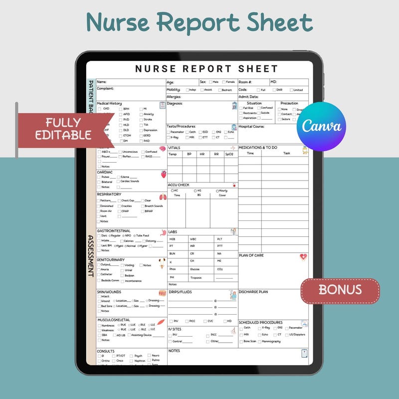 Sbar Nurse Report Sheet - Etsy