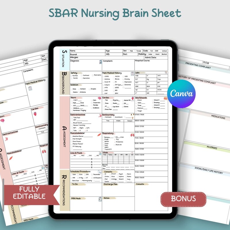 Sbar Nurse Report Sheet - Etsy