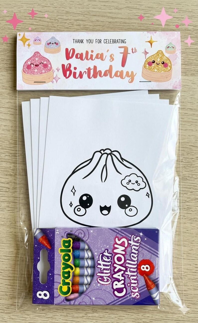 Personalized Dumpling Coloring Party Favors | Kawaii Dim Sum Activity ...