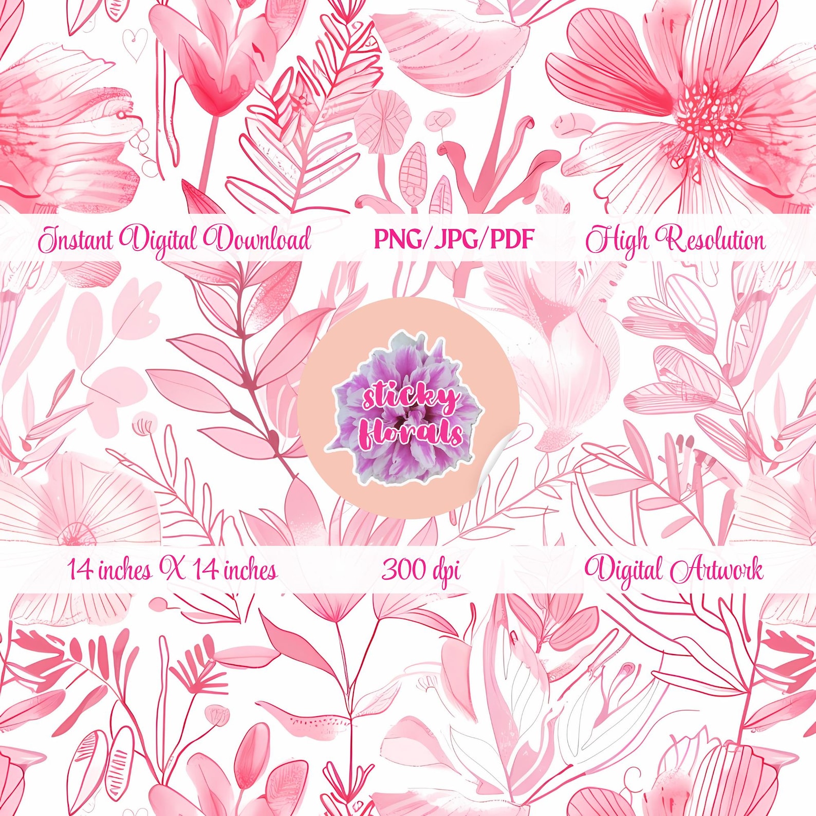 Pink Floral Print Pink PNG Wallpaper Pink Pattern Pink Flower Print ...
