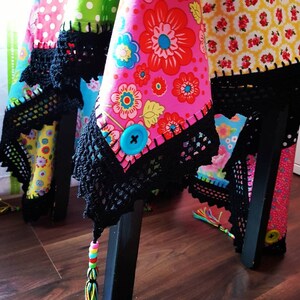 Crochet Trimmed Patchwork Tablecloth With Buttons and Tassels, Boho ...