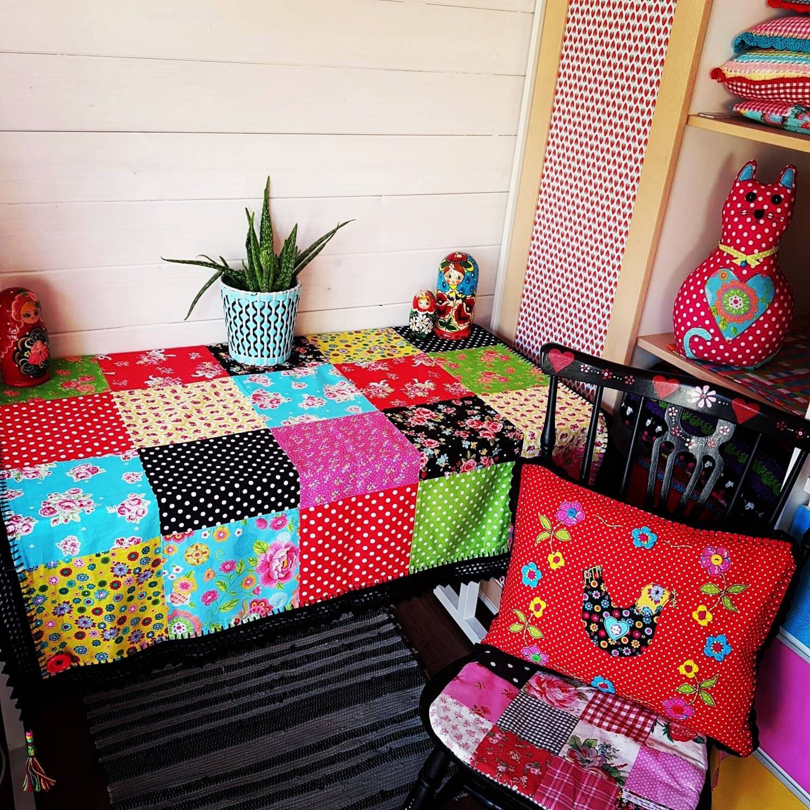 Crochet Trimmed Patchwork Tablecloth With Buttons and Tassels - Etsy