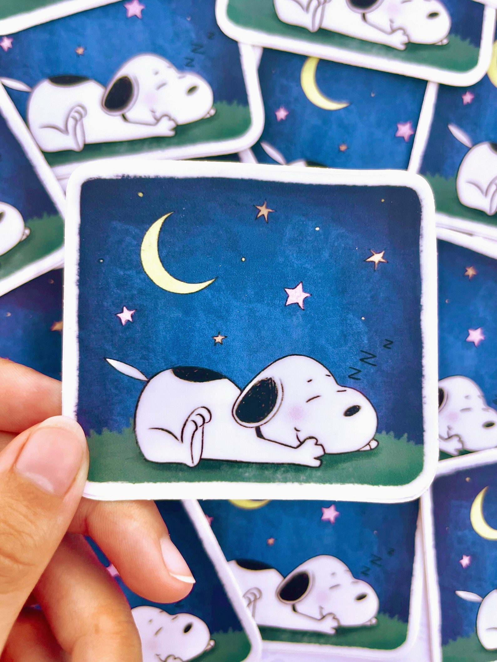 Sleeping Dog Sticker – Snoozing Puppy, Starry Night Vinyl Waterproof ...