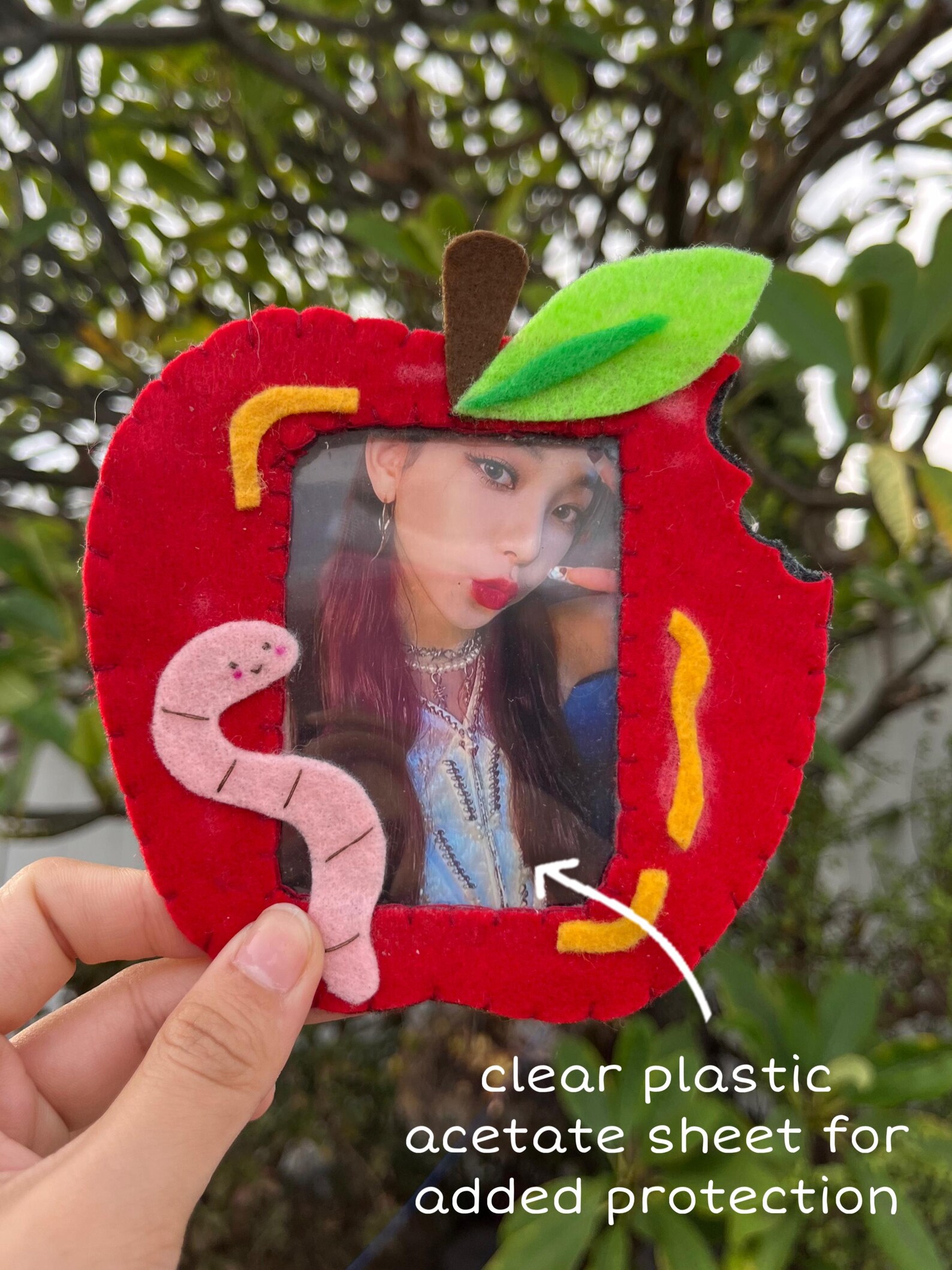 Red Apple Photocard Holder Handmade Apple and Worm Decorative Felt ...