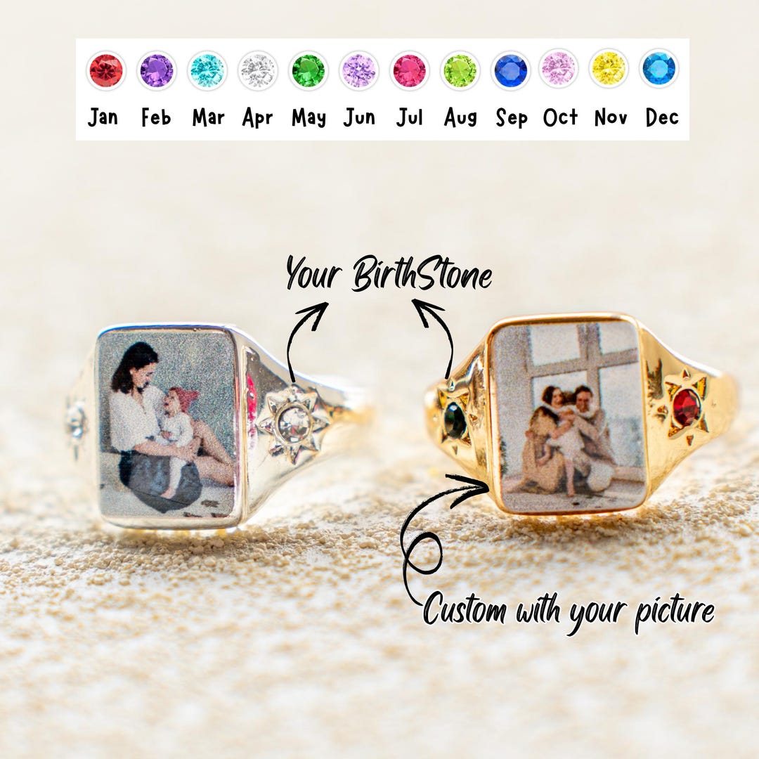 Personalized Family Photo Birthstone Jewelry, Ring With Real Picture ...