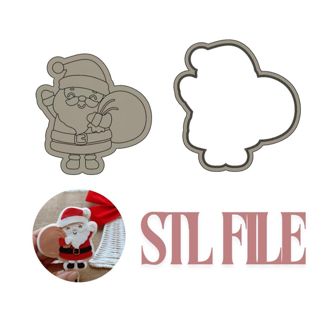 Santa With a Sack Cookie Cutter and Debosser STL File - Etsy