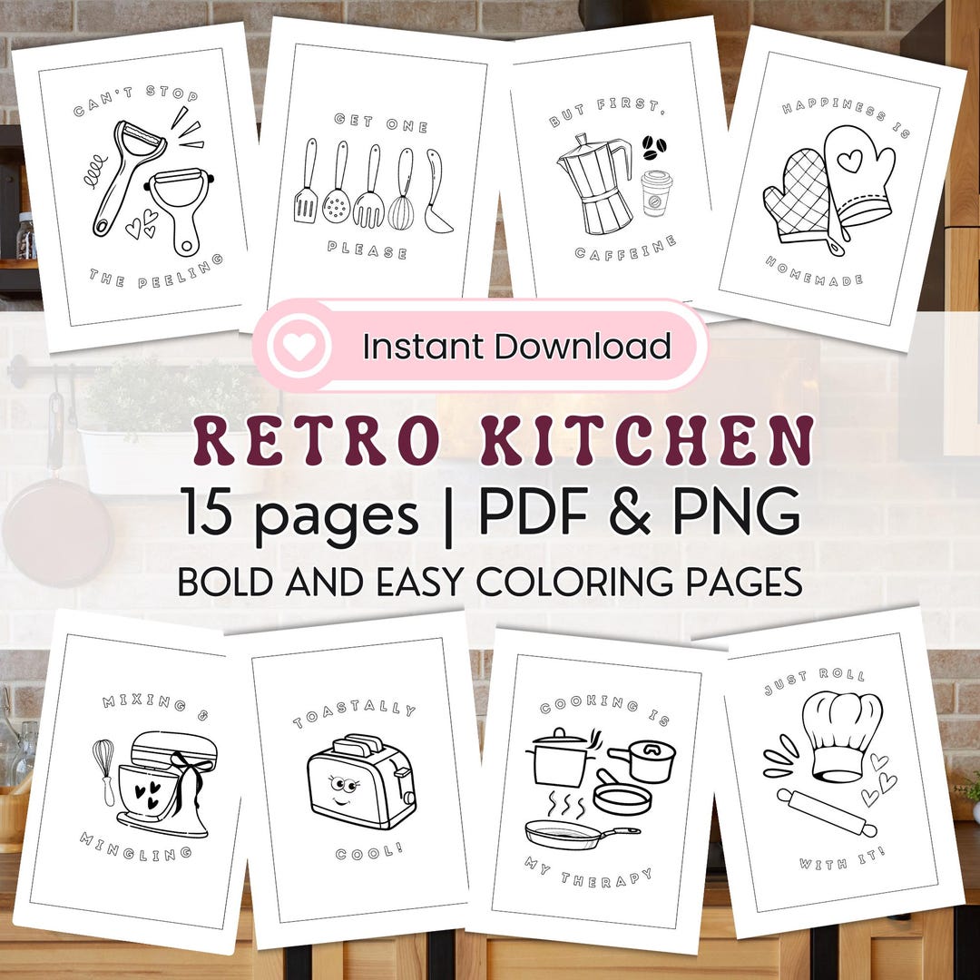 Coloring Book Bold and Easy Retro Kitchen Coloring Book Relaxing ...