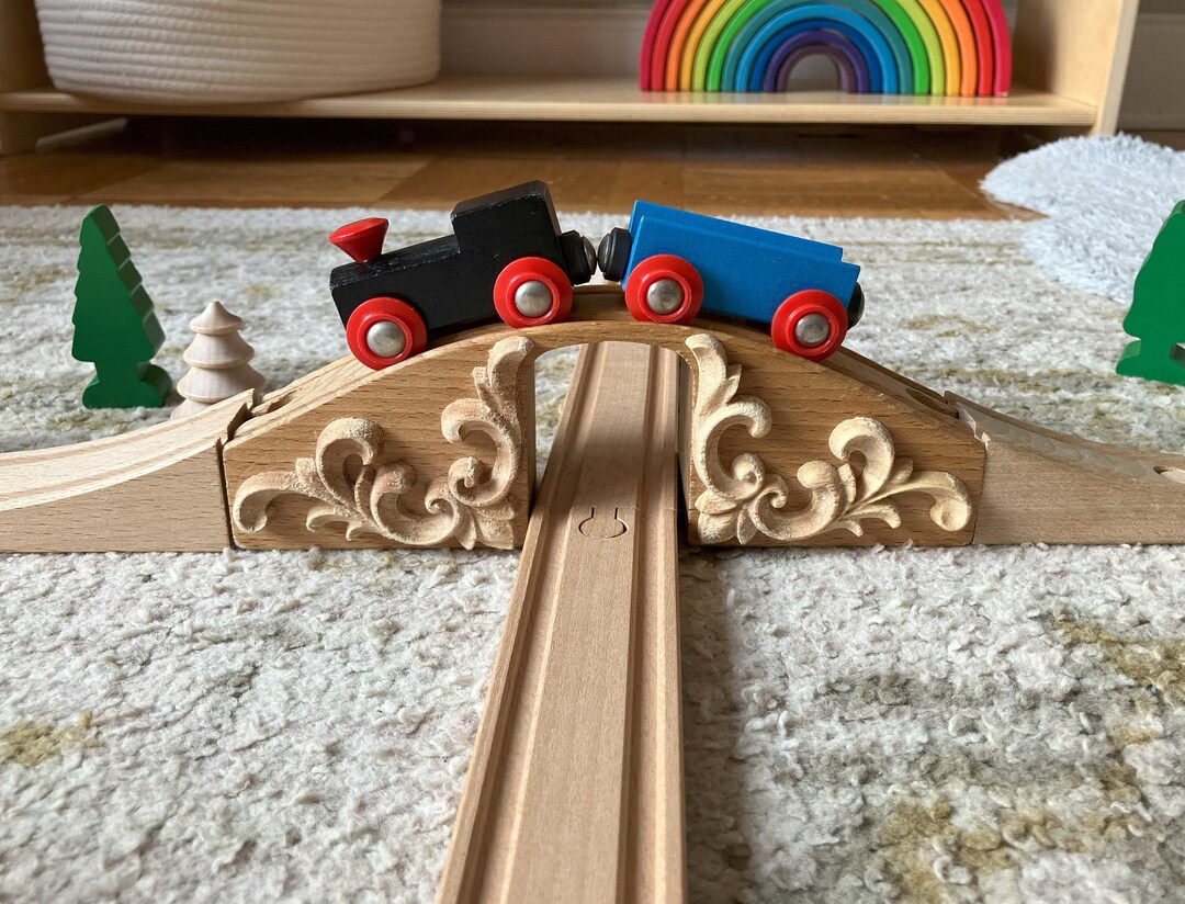 Wooden Train Bridge With Ornate Detail – Waldorf Inspired Toy for Brio ...