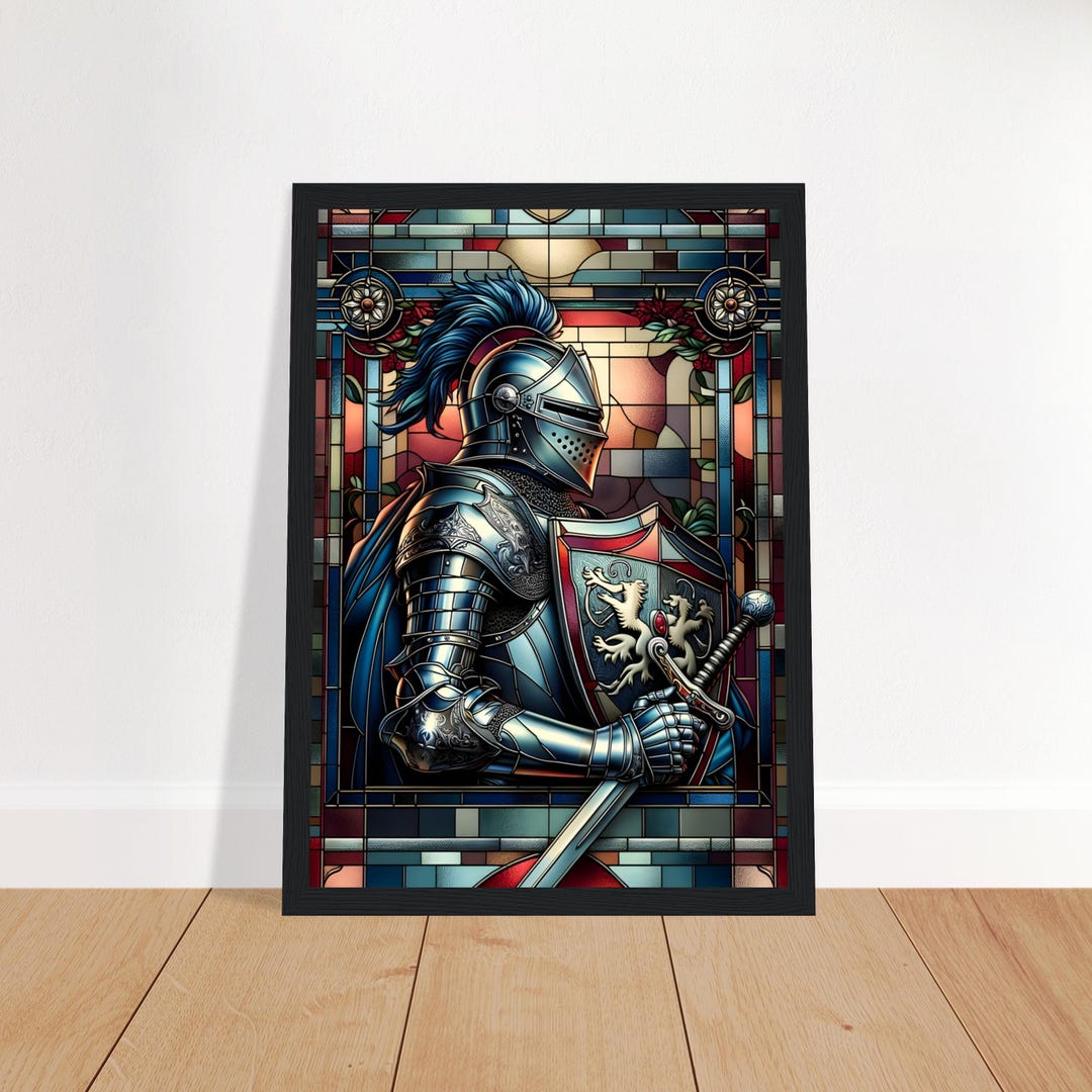Armoured Medieval Knight Wall Art in the Style of Stained Glass, Framed ...