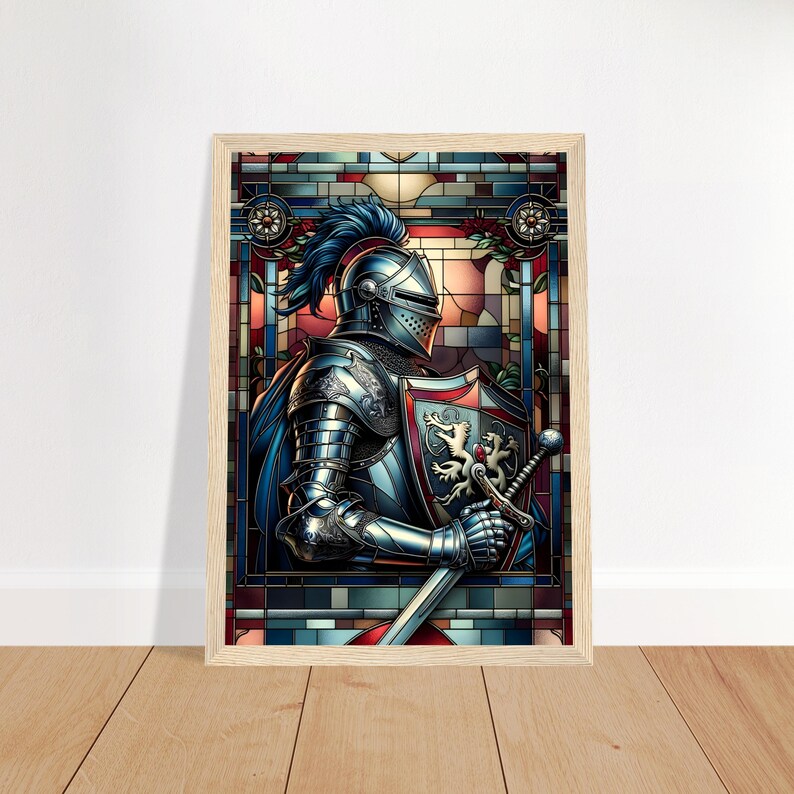 Armoured Medieval Knight Wall Art in the Style of Stained Glass, Framed ...
