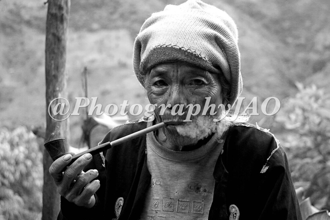 Tattooed Chin Woman Smoking a Pipe – Digital Portrait / High-resolution ...