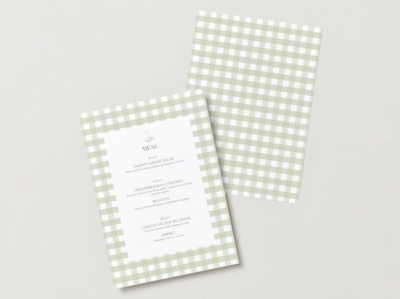 Baby Goose Gingham Menu, Hand Drawn Illustration, Editable, Digital ...