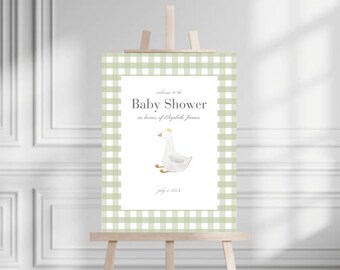 Goose Gingham Baby Shower Invite, Hand Drawn Illustration, Editable ...