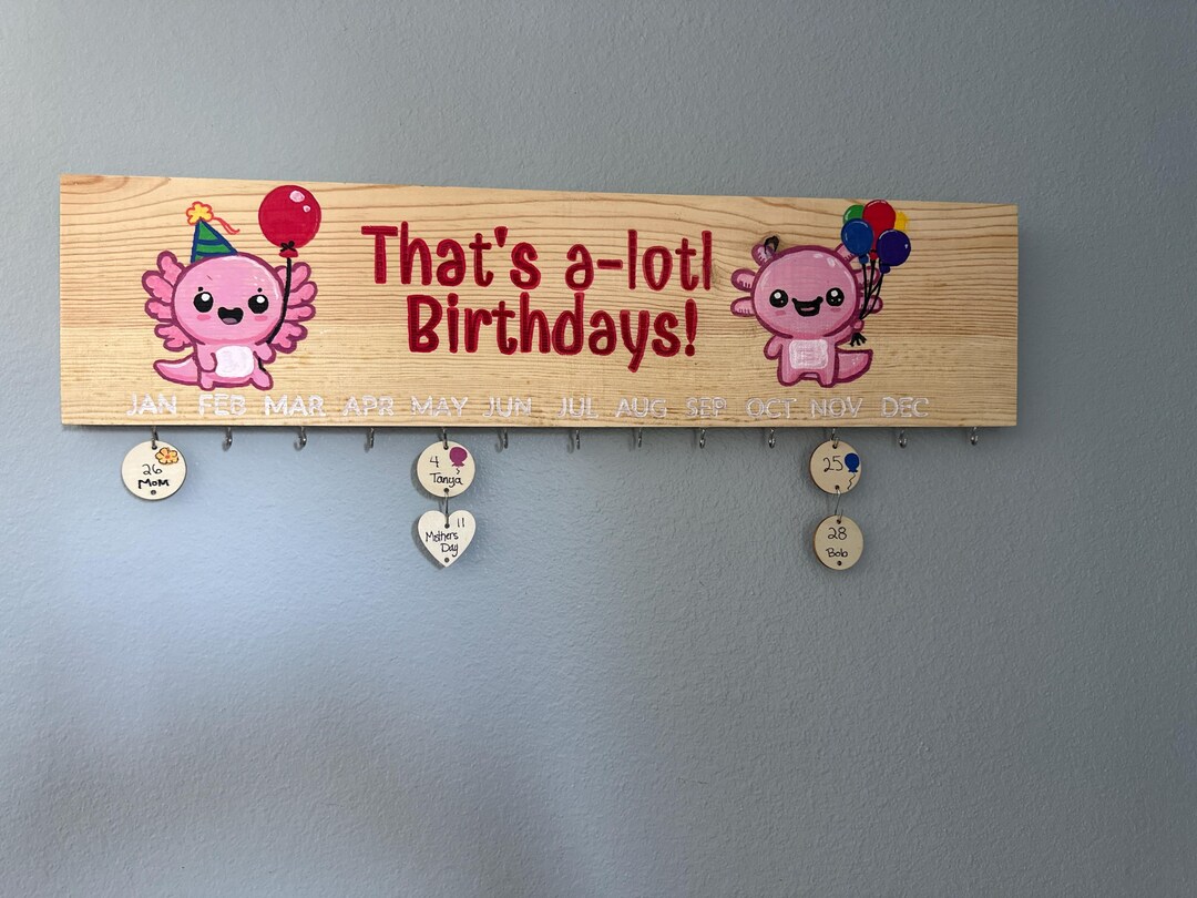 Axolotl Hand-painted Birthday Calendar Wall Tracker - Etsy