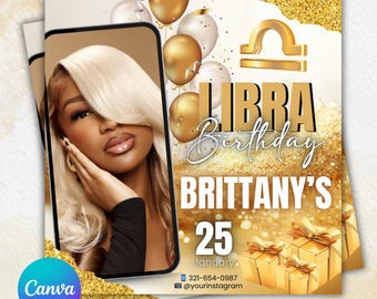 Libra Birthday Flyer, Birthday Girl, Happy Birthday Flyer, Libra Season ...