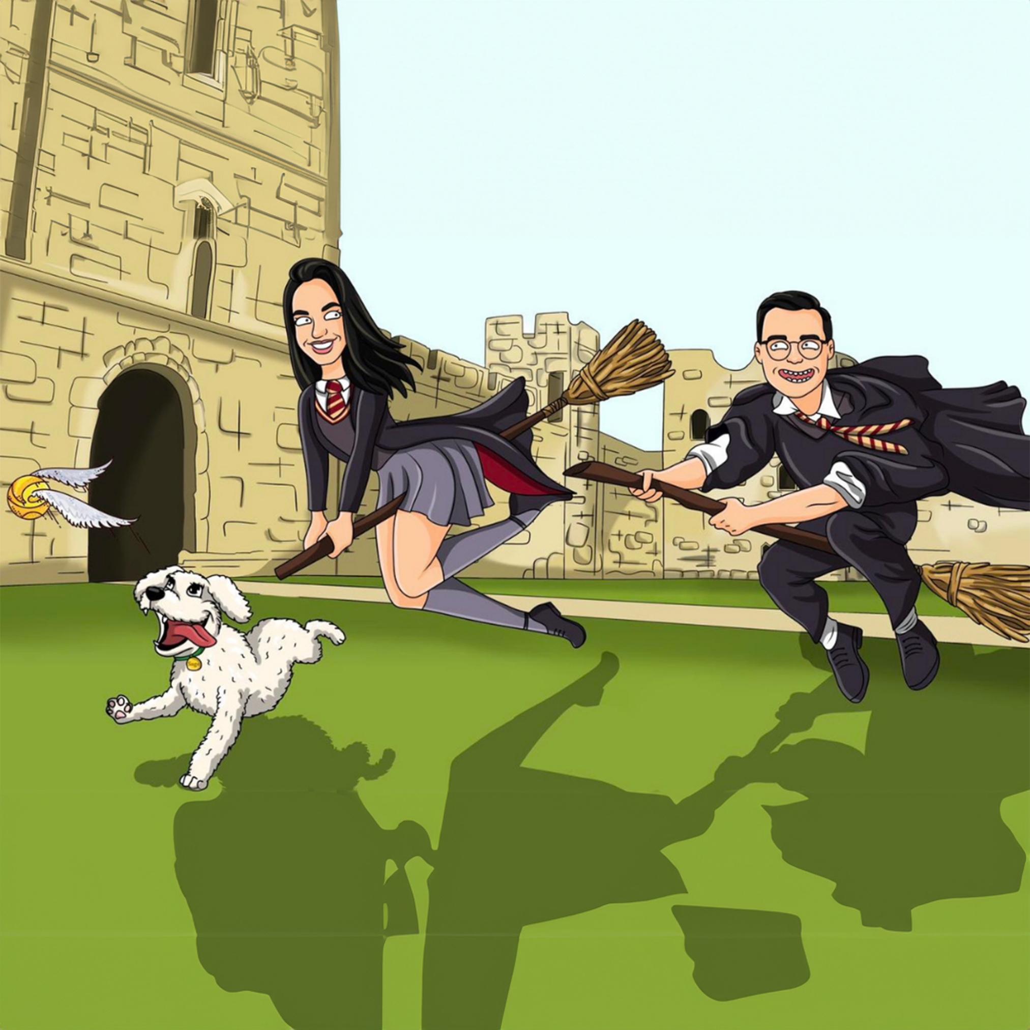 Custom Couple Wizard School Portrait, Personalized Family Wizard School ...