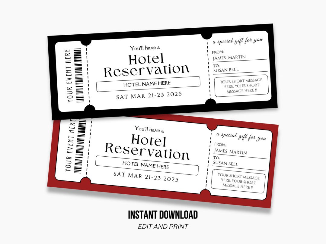 Editable Hotel Stay Ticket Template: Surprise Gift (digital Download ...