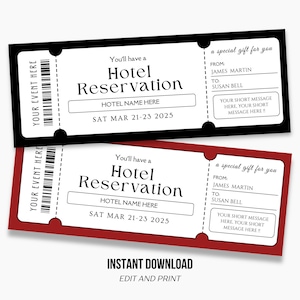 Hotel Reservation Voucher, Editable Hotel Stay Ticket Template, Printable Hotel Gift Certificate ...