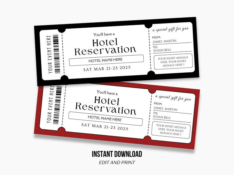 Hotel Reservation Voucher, Editable Hotel Stay Ticket Template ...