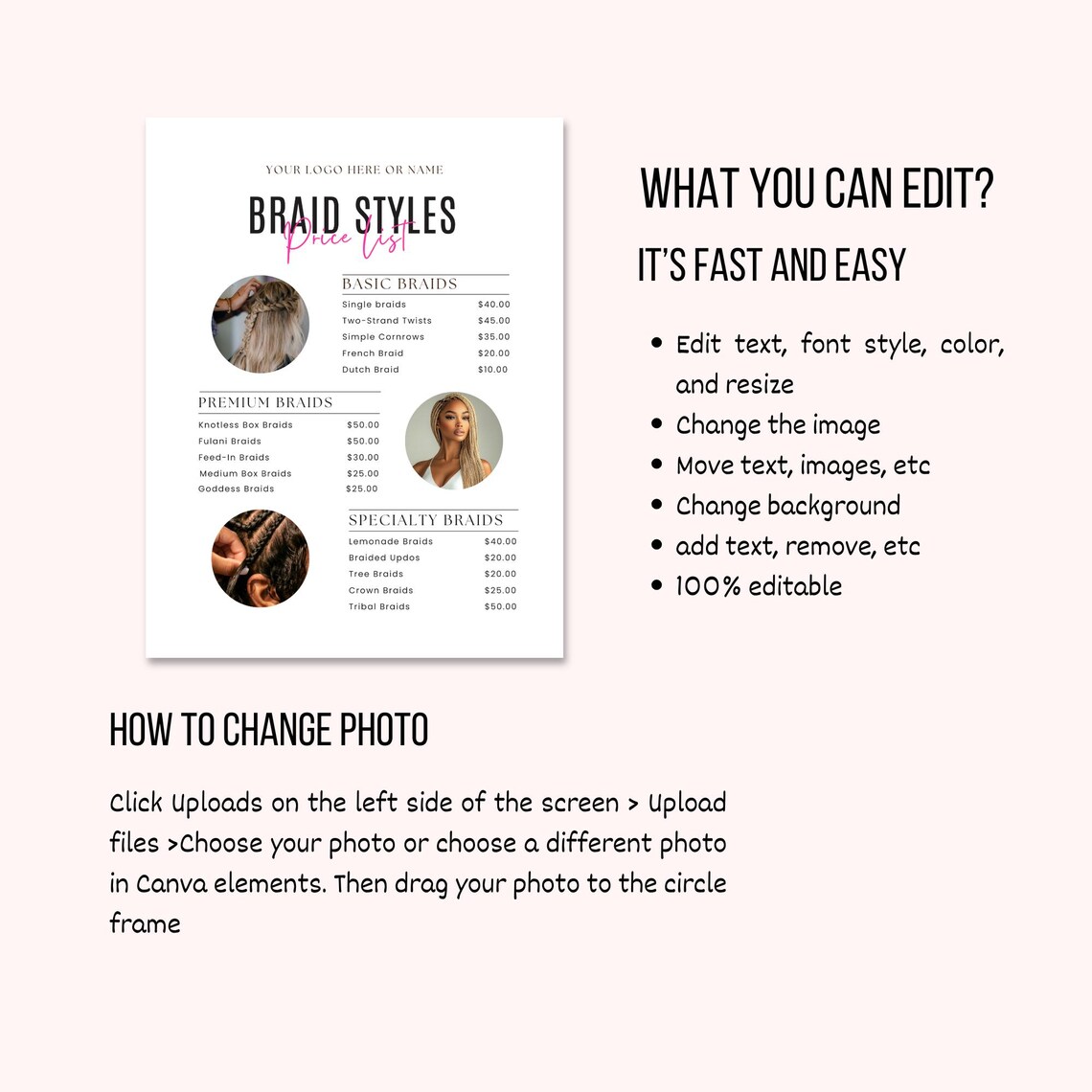 Braids Pricelist, Price List Flyer Template Design, Hair Styles ...