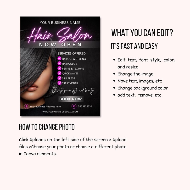 Now Open Hair Salon Flyer: DIY Flyer, Canva Editable Template - Etsy