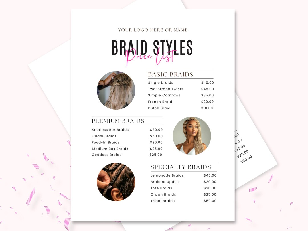 Braids Pricelist, Price List Flyer Template Design, Hair Styles ...
