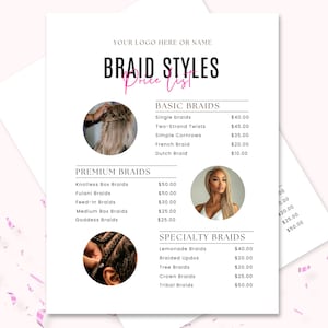 Braids Pricelist, Price List Flyer Template Design, Hair Styles ...