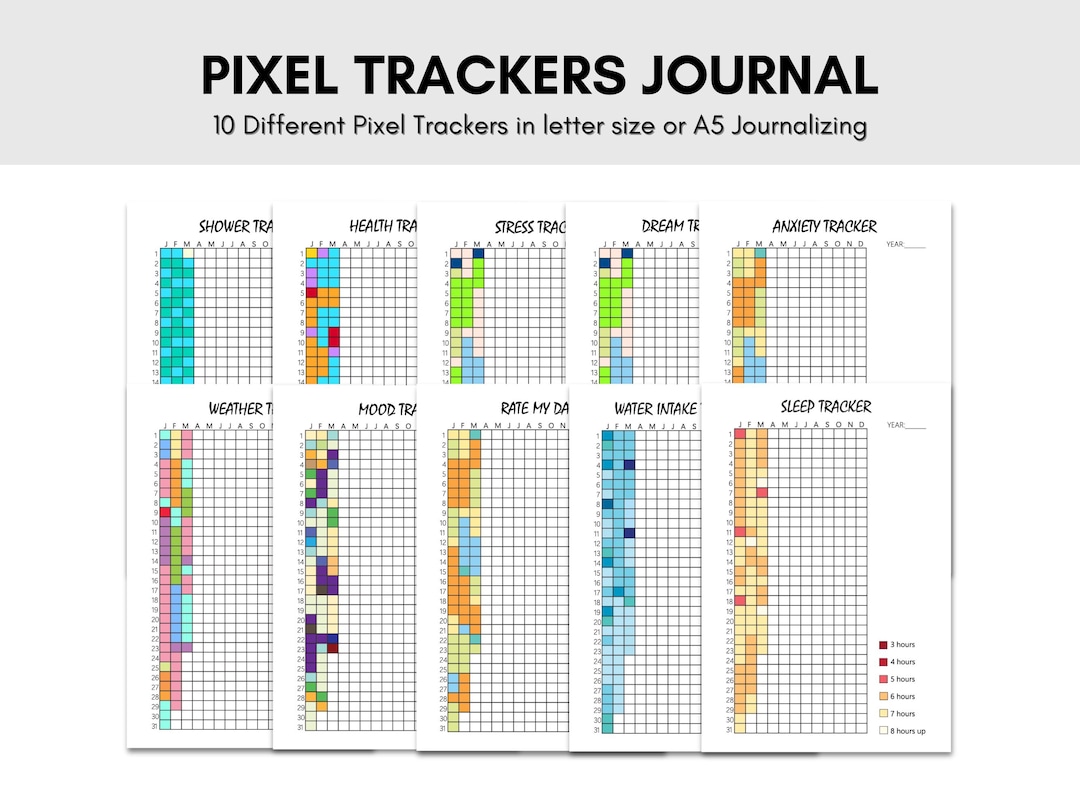 Pixel Daily Trackers Bundle, Pixel Tracker Journal Pages , Pixel Yearly ...