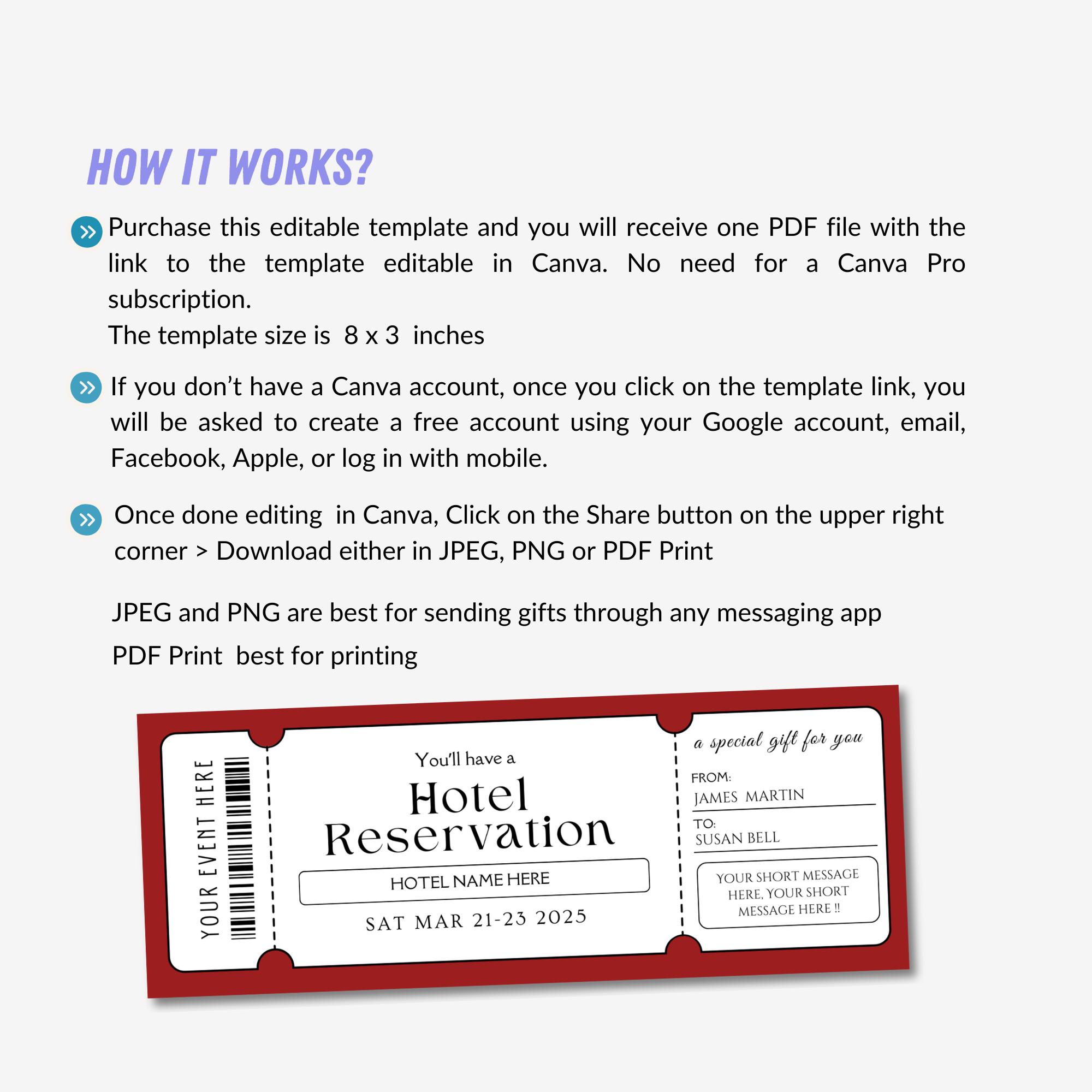 Editable Hotel Stay Ticket Template: Surprise Gift (digital Download ...
