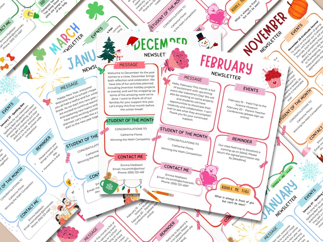 Editable Classroom Newsletter Template: Monthly Teacher Communication ...