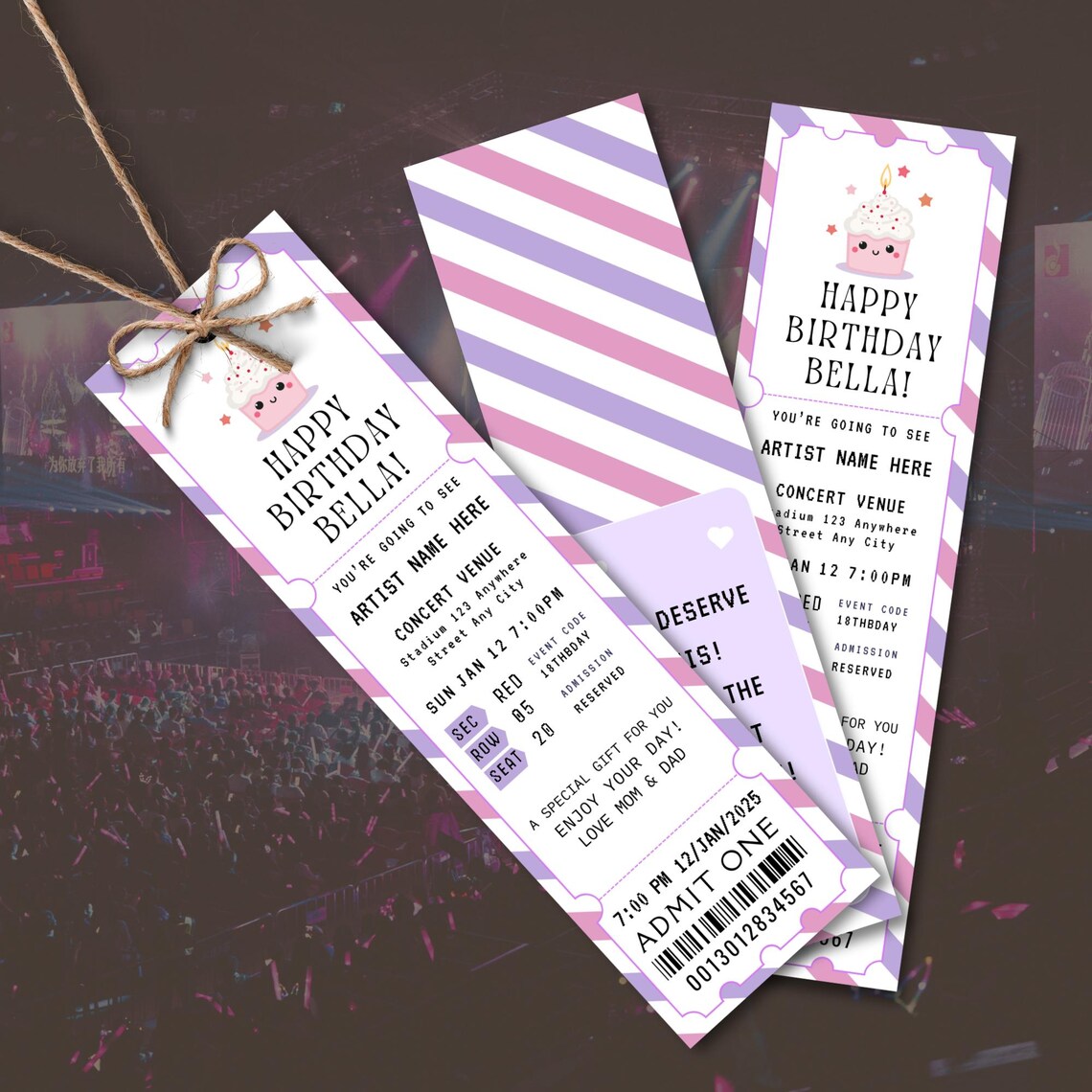 Editable Concert Ticket Gift, Bookmark Concert Ticket Template ...